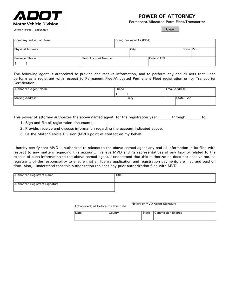 Form 96-0457 - Fill Out, Sign Online and Download Fillable PDF, Arizona ...