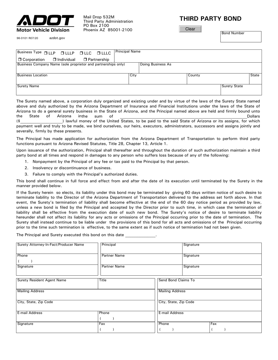 Form 96-0101 - Fill Out, Sign Online and Download Fillable PDF, Arizona ...