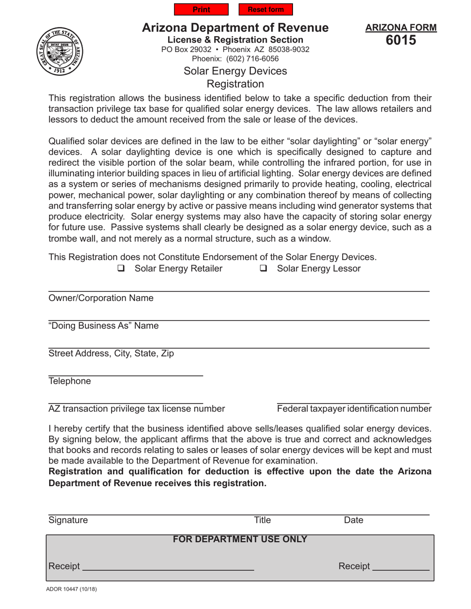 Arizona Form 6015 (ADOR10447) - Fill Out, Sign Online and Download ...