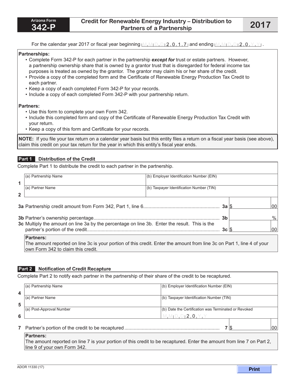 Arizona Form 342-P (ADOR11330) - Fill Out, Sign Online and Download ...