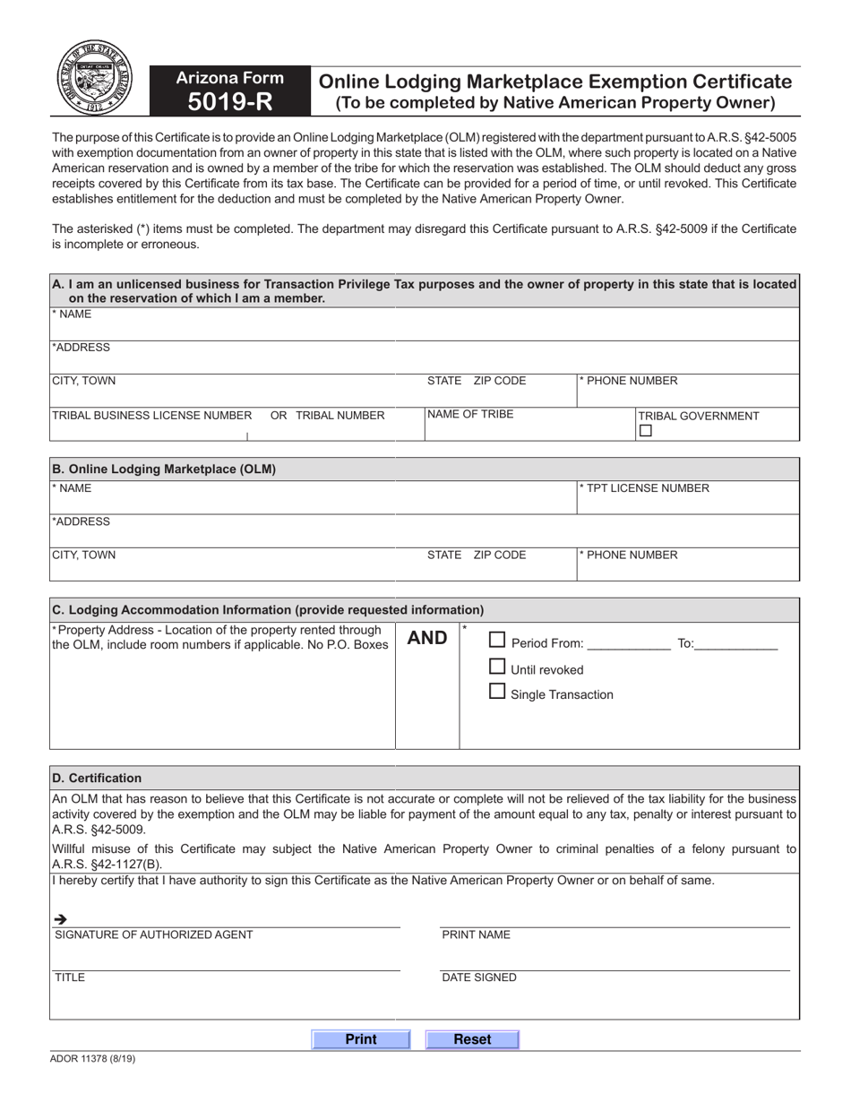 Arizona Form 5019-R (ADOR11378) - Fill Out, Sign Online and Download ...