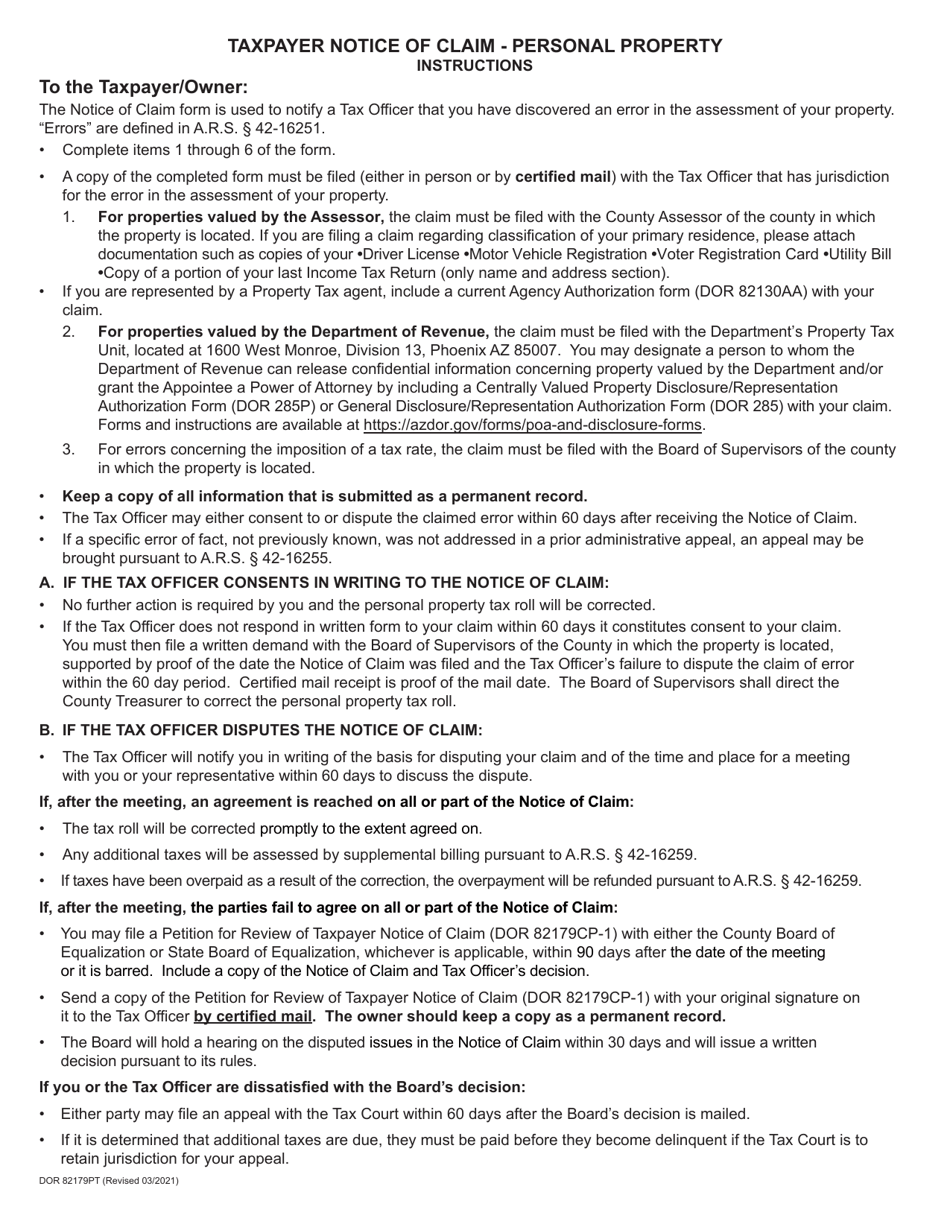 Form DOR82179PT - Fill Out, Sign Online and Download Fillable PDF ...