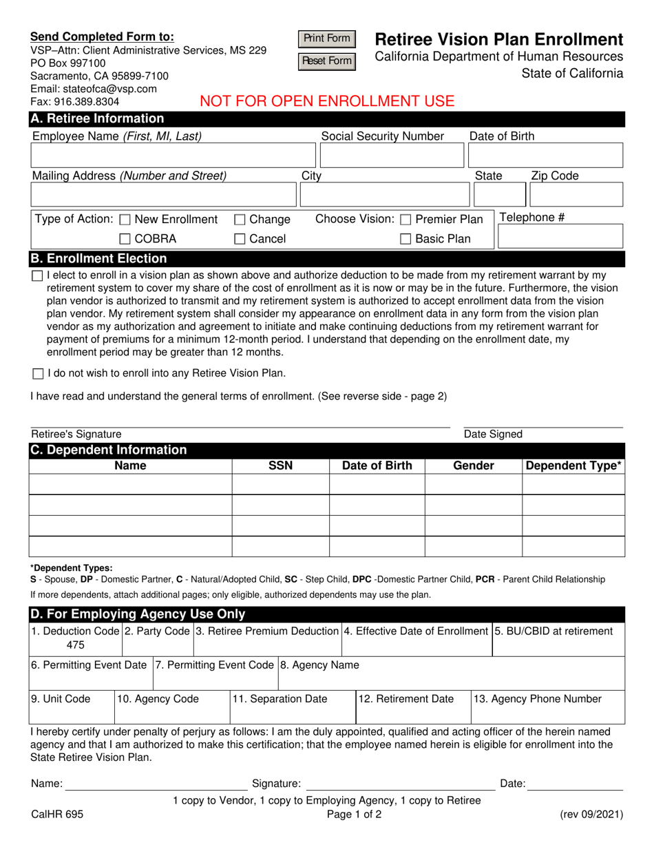 Form CALHR695 - Fill Out, Sign Online and Download Fillable PDF ...