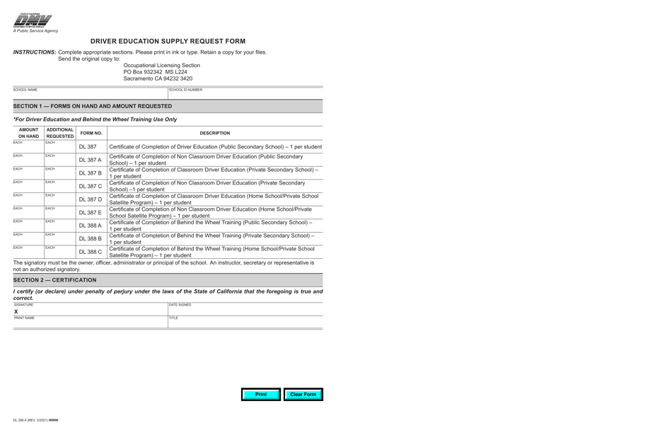 Form DL396A - Fill Out, Sign Online and Download Fillable PDF ...