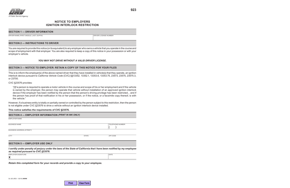 Form DL923 - Fill Out, Sign Online and Download Fillable PDF ...