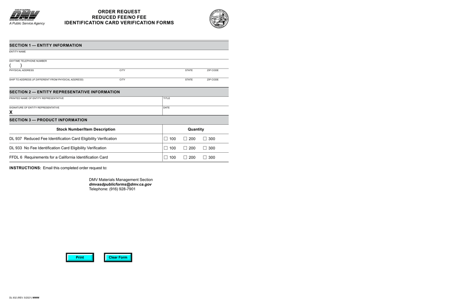 Form DL932 - Fill Out, Sign Online and Download Fillable PDF ...