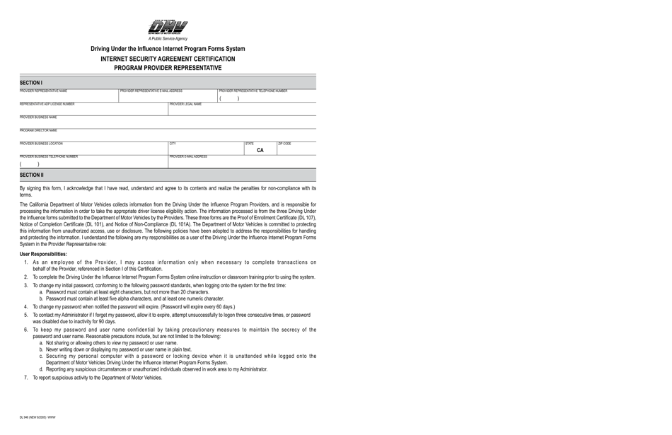 Form DL946 - Fill Out, Sign Online and Download Fillable PDF ...