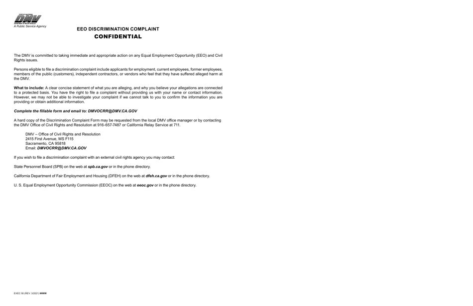 Form EXEC50 - Fill Out, Sign Online and Download Fillable PDF ...