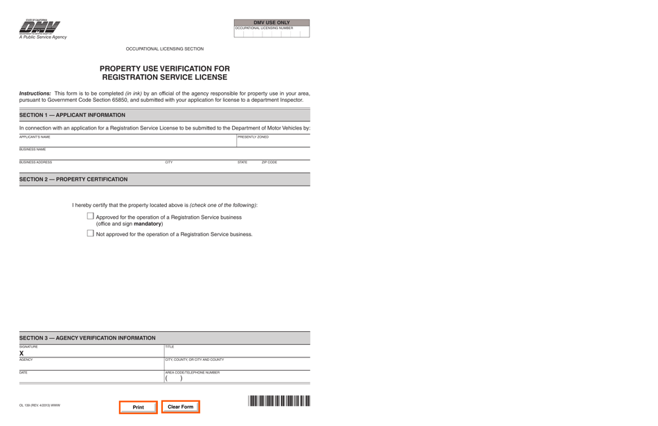 Form OL139 - Fill Out, Sign Online and Download Fillable PDF ...
