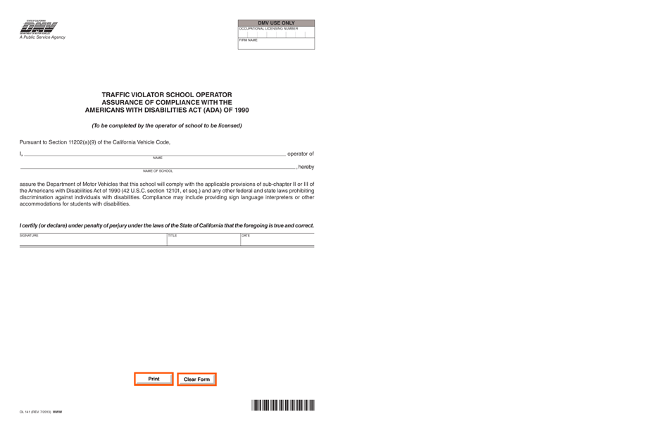 Form OL141 - Fill Out, Sign Online and Download Fillable PDF ...