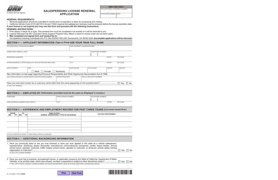 Form OL16M - Fill Out, Sign Online and Download Fillable PDF ...