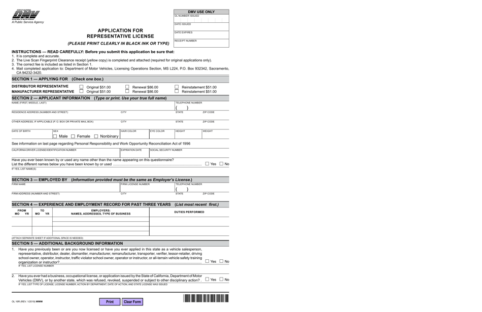 Form OL16R - Fill Out, Sign Online and Download Fillable PDF ...