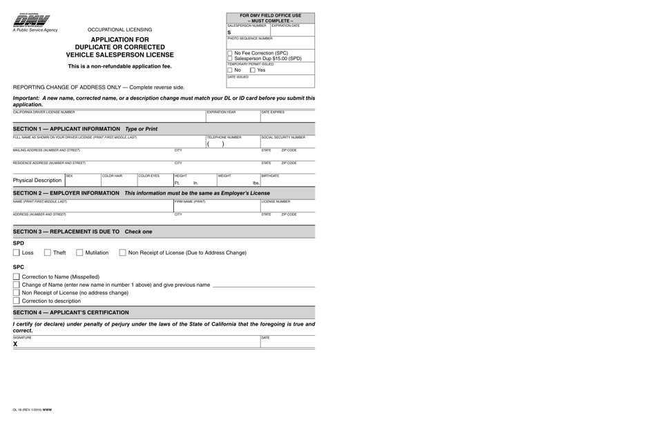 Form OL18 - Fill Out, Sign Online and Download Fillable PDF, California ...