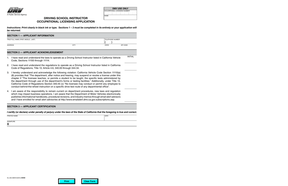 Form OL203 - Fill Out, Sign Online and Download Fillable PDF ...