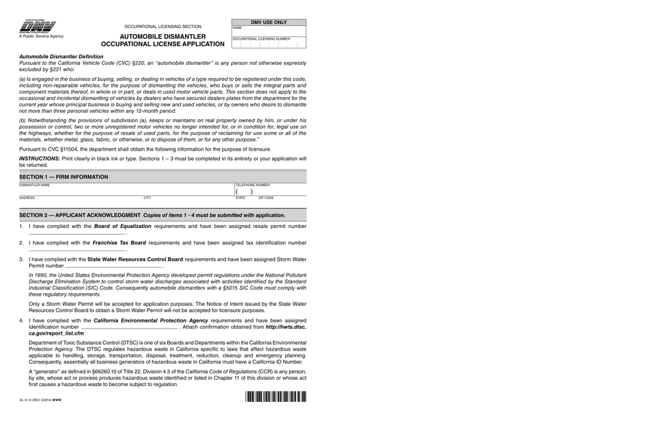 Form OL21D - Fill Out, Sign Online and Download Fillable PDF ...