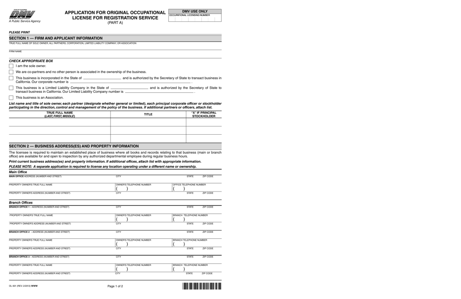 Form OL601 Part A - Fill Out, Sign Online and Download Fillable PDF ...