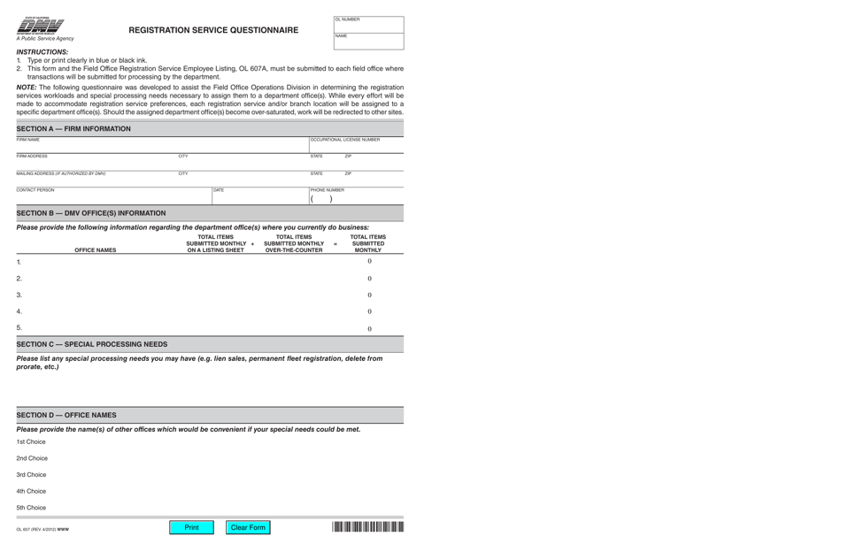 Form OL607 - Fill Out, Sign Online and Download Fillable PDF ...
