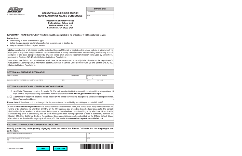 Form OL854E - Fill Out, Sign Online and Download Fillable PDF ...