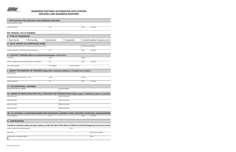 Form REG4025 - Fill Out, Sign Online and Download Fillable PDF ...