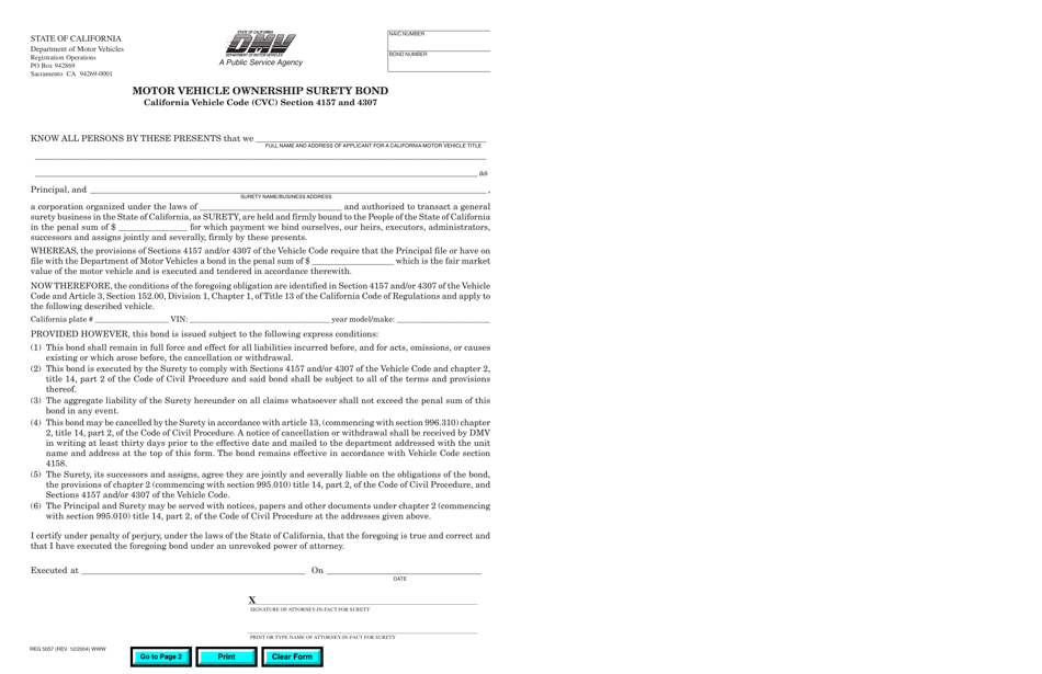 Form REG5057 - Fill Out, Sign Online and Download Fillable PDF ...