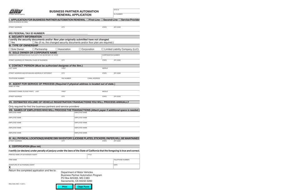 Form REG5056 - Fill Out, Sign Online and Download Fillable PDF ...