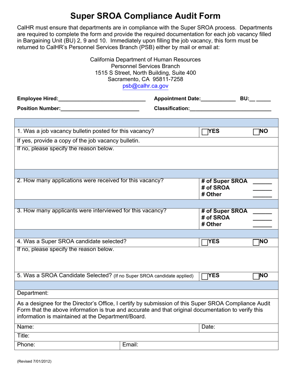 California Super Sroa Compliance Audit Form - Fill Out, Sign Online and ...