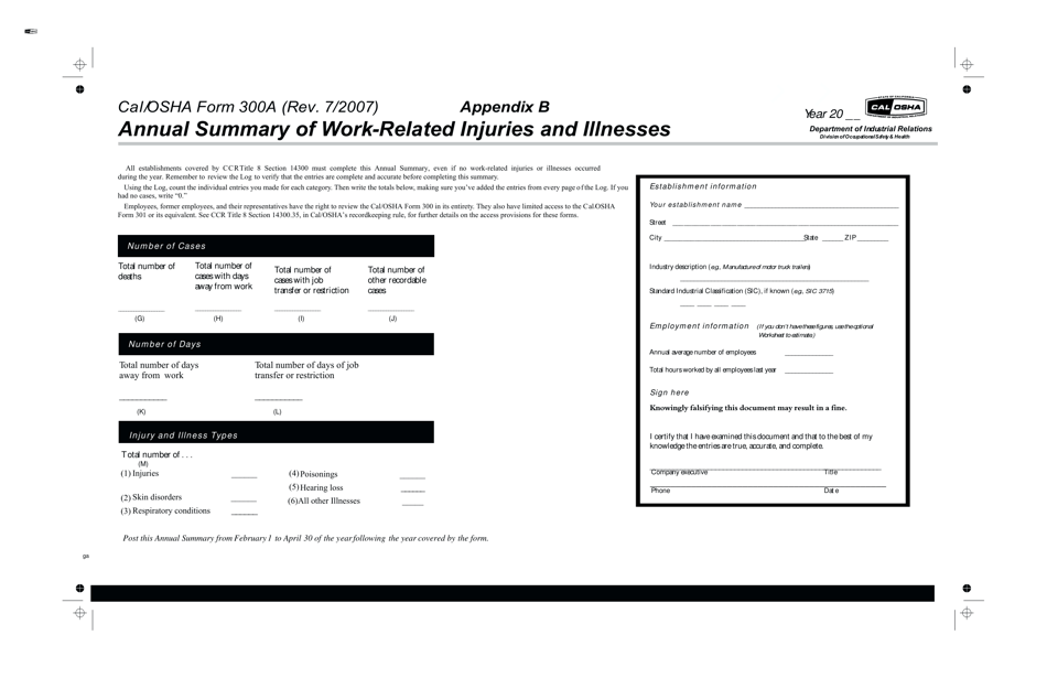Cal/OSHA Form 300A Appendix B - Fill Out, Sign Online and Download ...