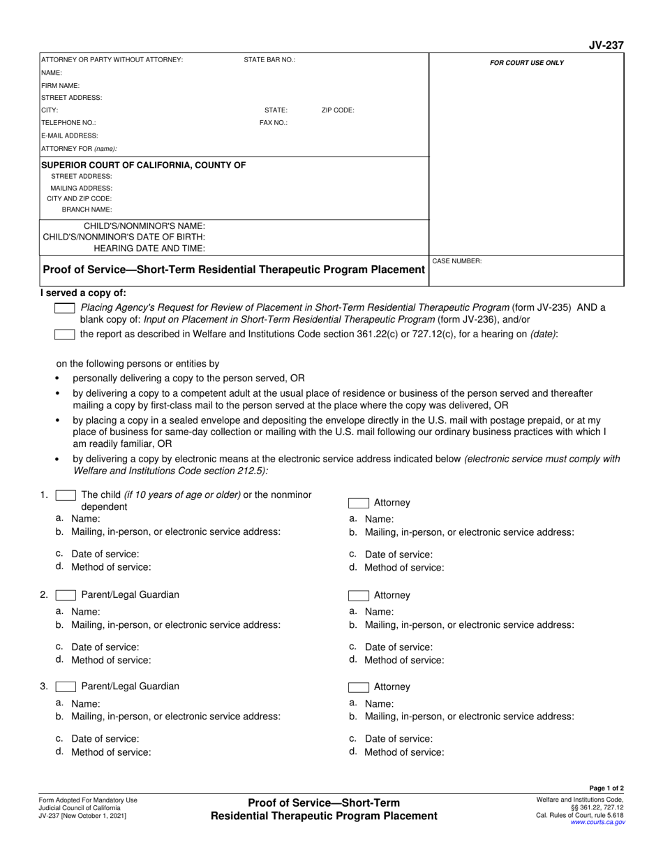 Form JV-237 - Fill Out, Sign Online and Download Fillable PDF ...
