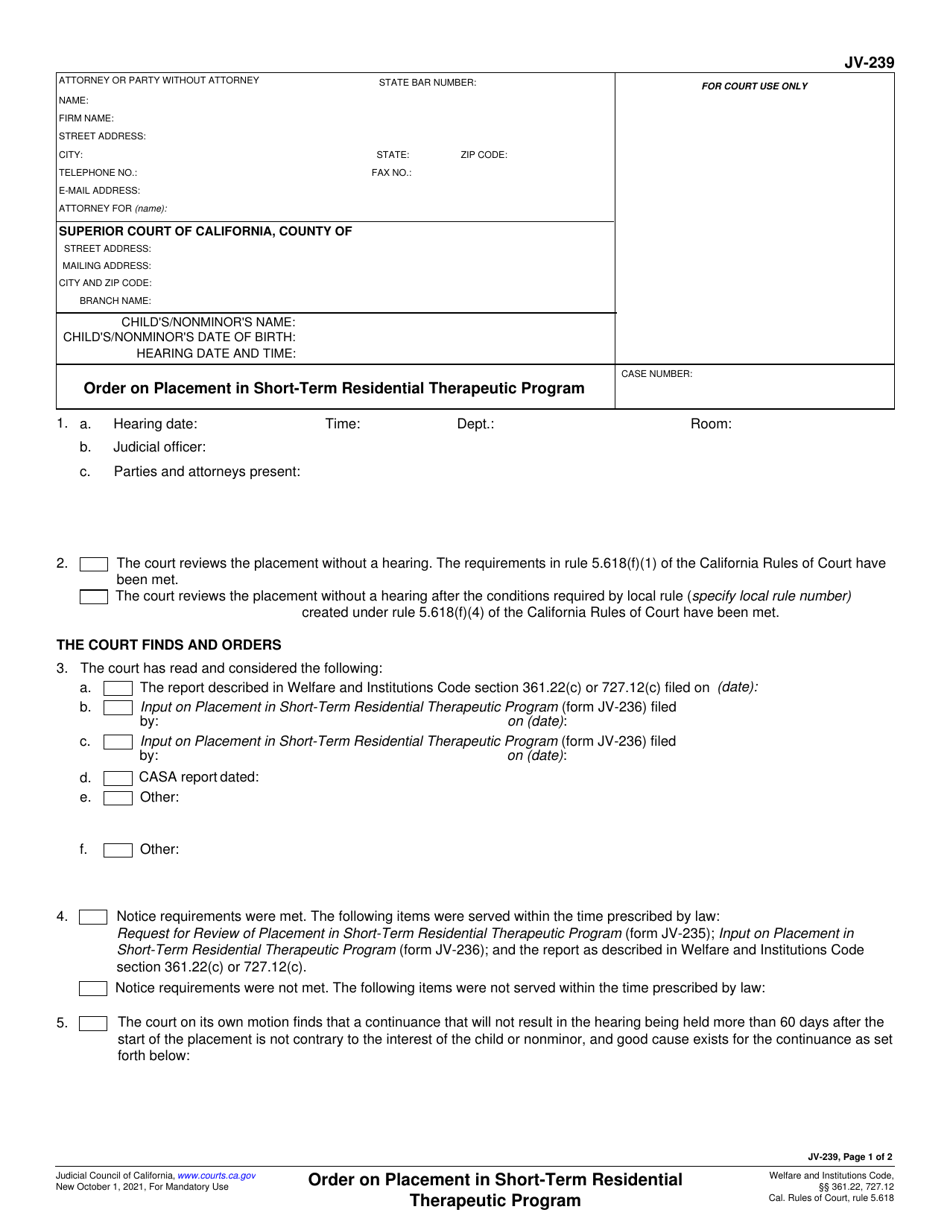 Form JV-239 - Fill Out, Sign Online and Download Fillable PDF ...