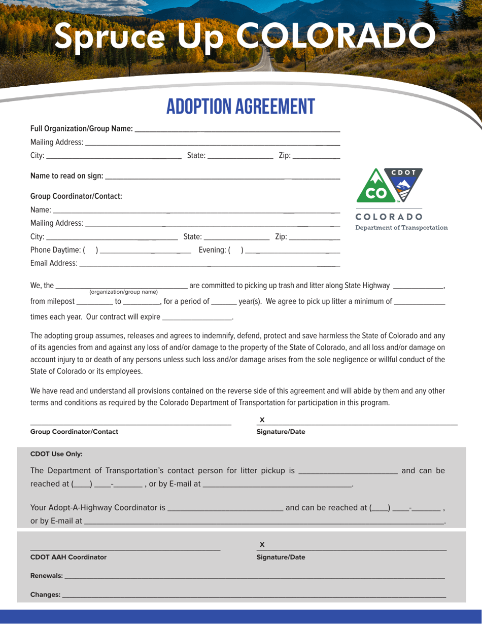 Colorado Spruce up Colorado Adoption Agreement - Fill Out, Sign Online ...