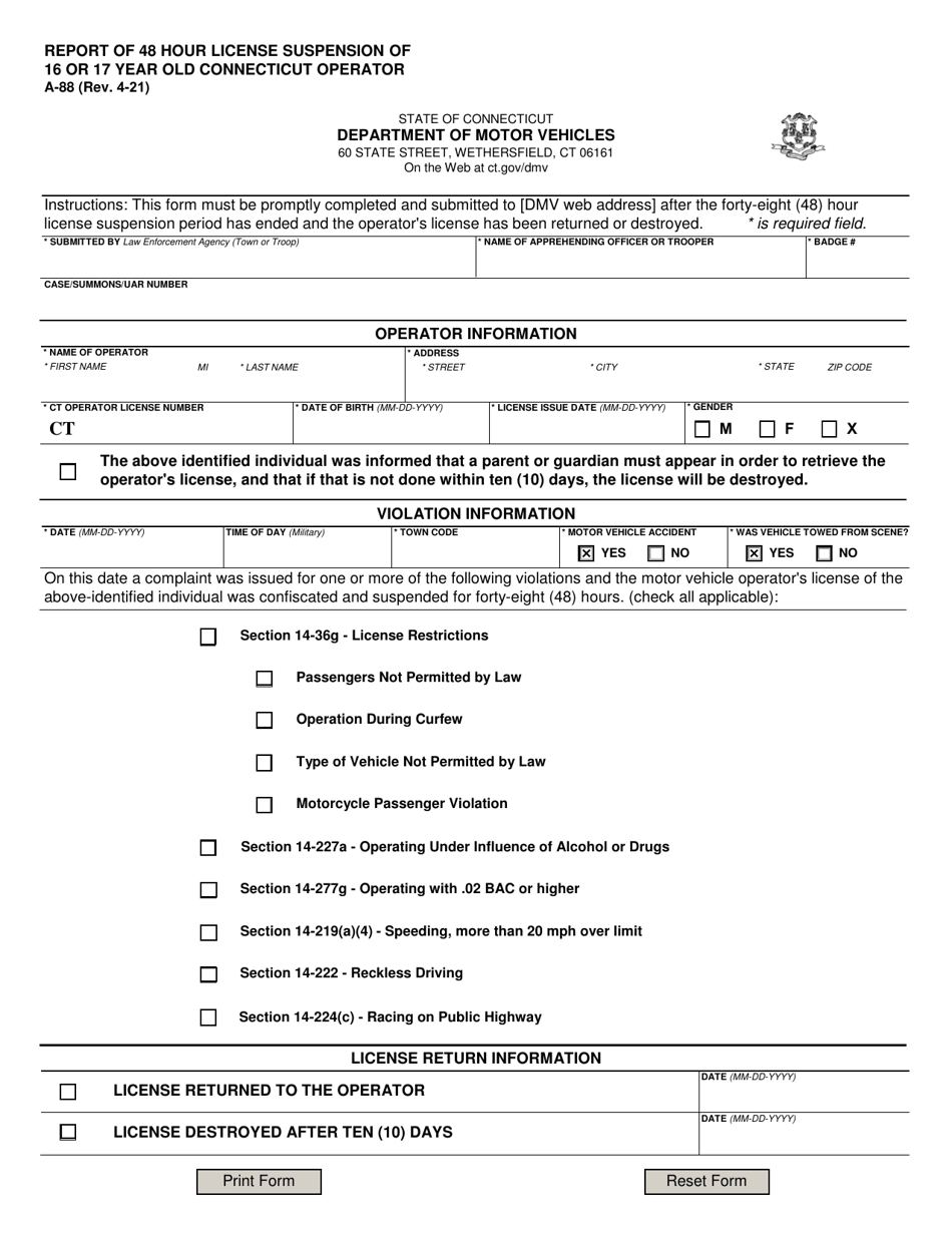 Form A-88 Download Fillable PDF or Fill Online Report of 48 Hour ...
