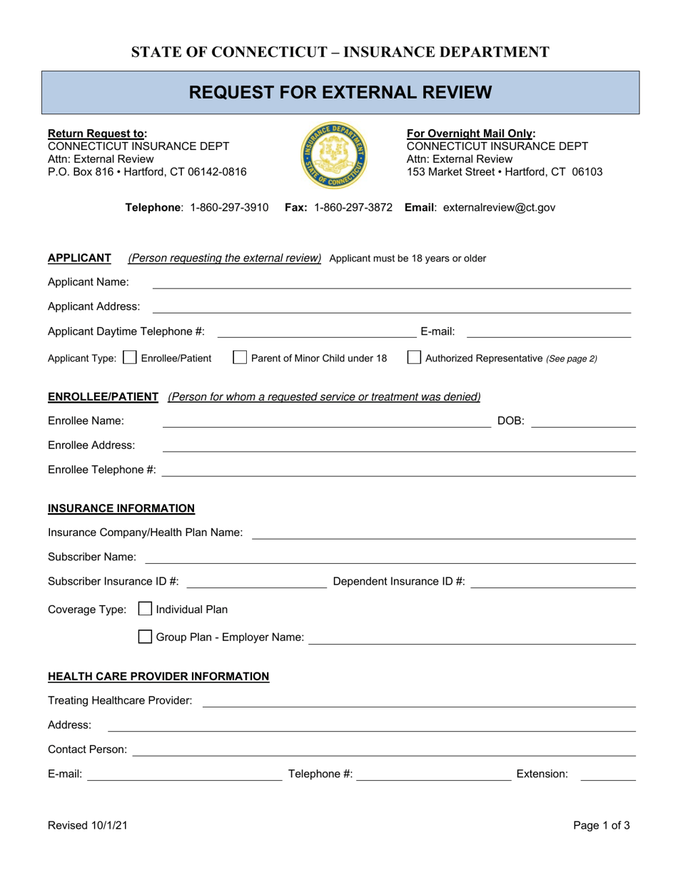 Connecticut Request for External Review - Fill Out, Sign Online and ...