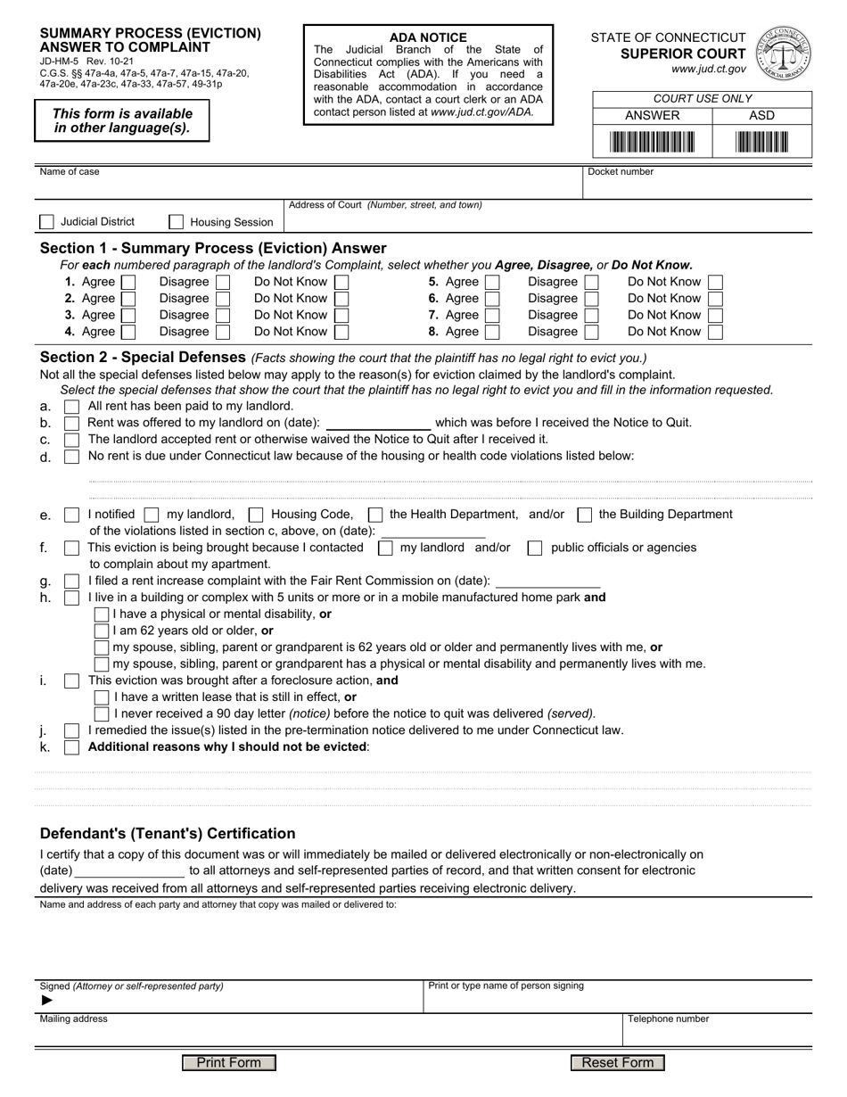 Form JD-HM-5 Download Fillable PDF or Fill Online Summary Process ...
