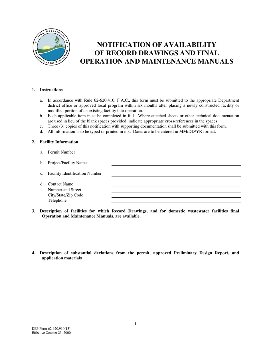 DEP Form 62-620.910(13) - Fill Out, Sign Online and Download Fillable ...