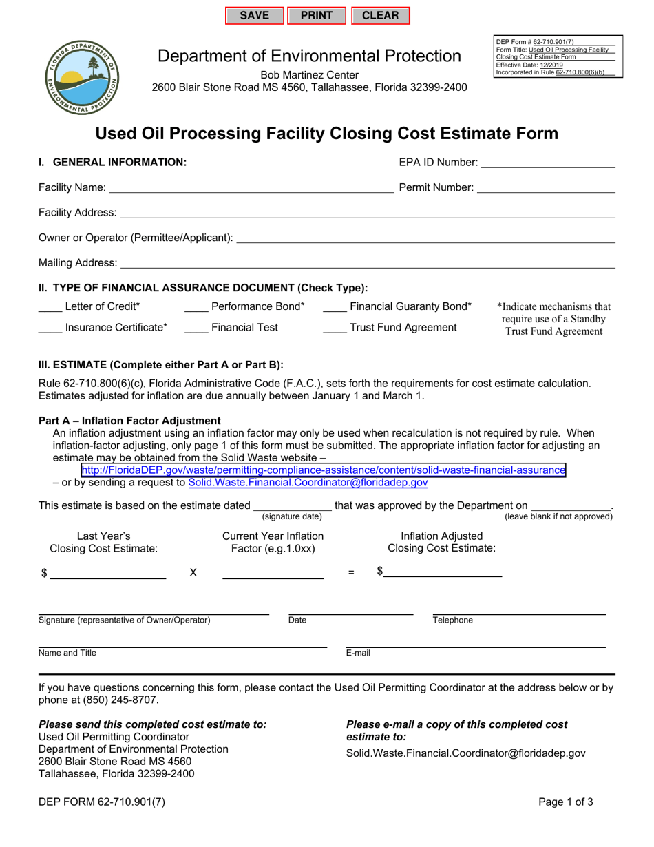 DEP Form 62-710.901(7) - Fill Out, Sign Online and Download Fillable ...