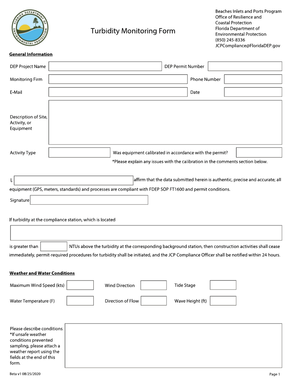 Florida Turbidity Monitoring Form - Fill Out, Sign Online and Download ...