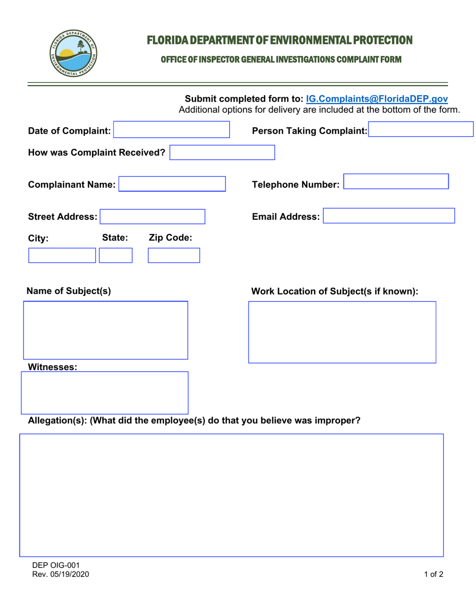 Form OIG-001 - Fill Out, Sign Online and Download Fillable PDF, Florida ...