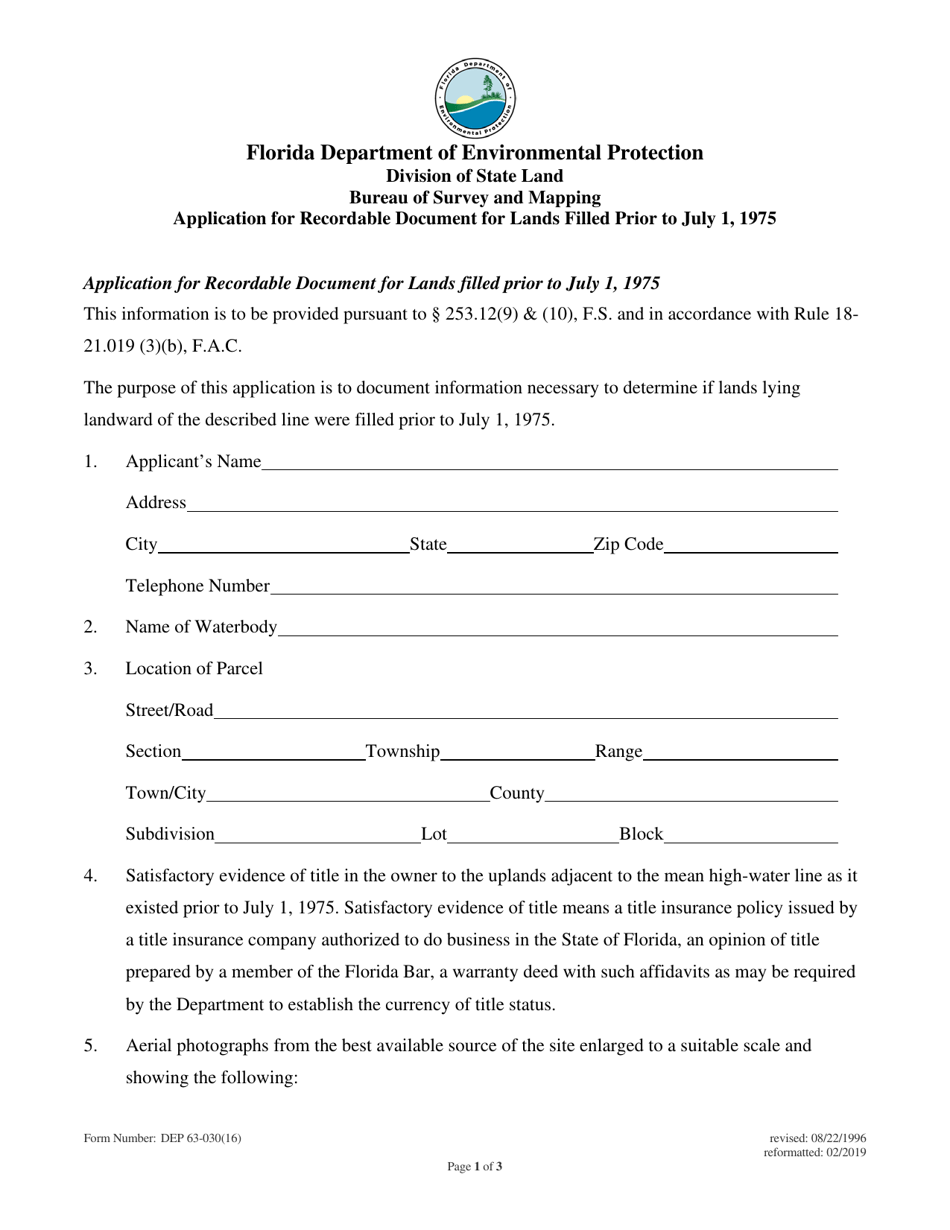 Form DEP63-030(16) - Fill Out, Sign Online and Download Fillable PDF ...