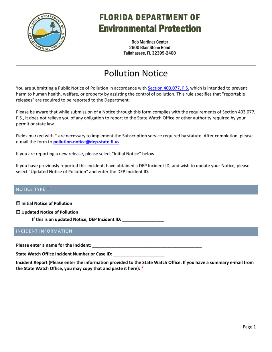 Florida Pollution Notice - Fill Out, Sign Online and Download PDF ...