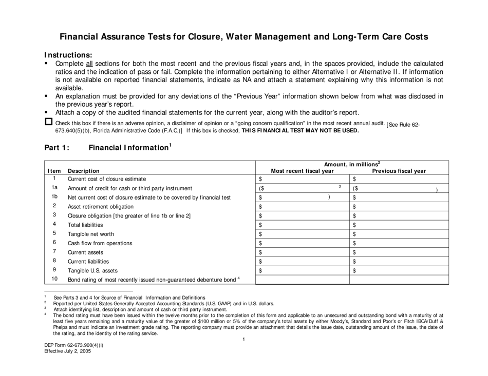 DEP Form 62-673.900(4)(I) - Fill Out, Sign Online and Download Fillable ...