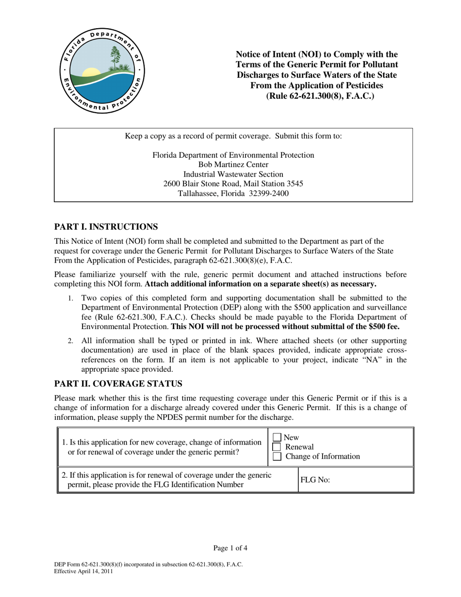 DEP Form 62-621.300(8)(F) - Fill Out, Sign Online and Download Fillable ...
