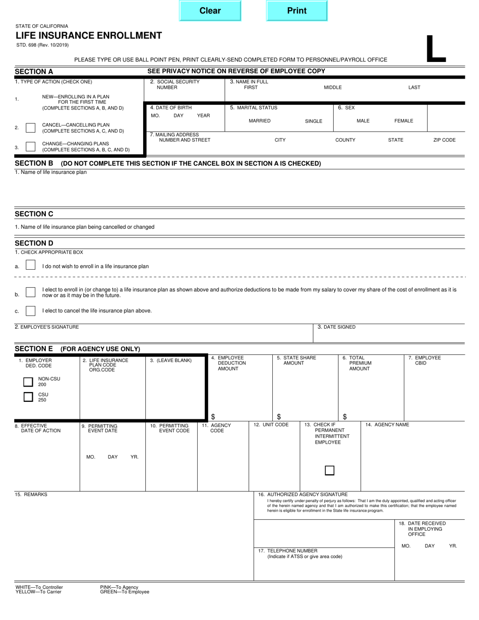 Form STD.698 - Fill Out, Sign Online and Download Fillable PDF ...