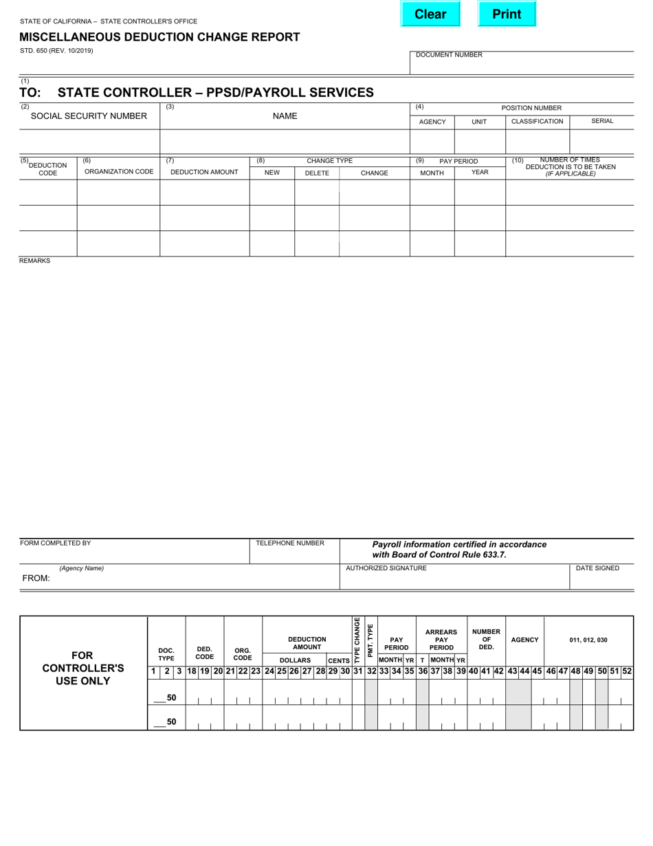 Form STD.650 - Fill Out, Sign Online and Download Fillable PDF ...