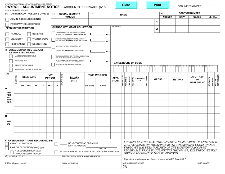 Form STD.674 A/R - Fill Out, Sign Online and Download Fillable PDF ...
