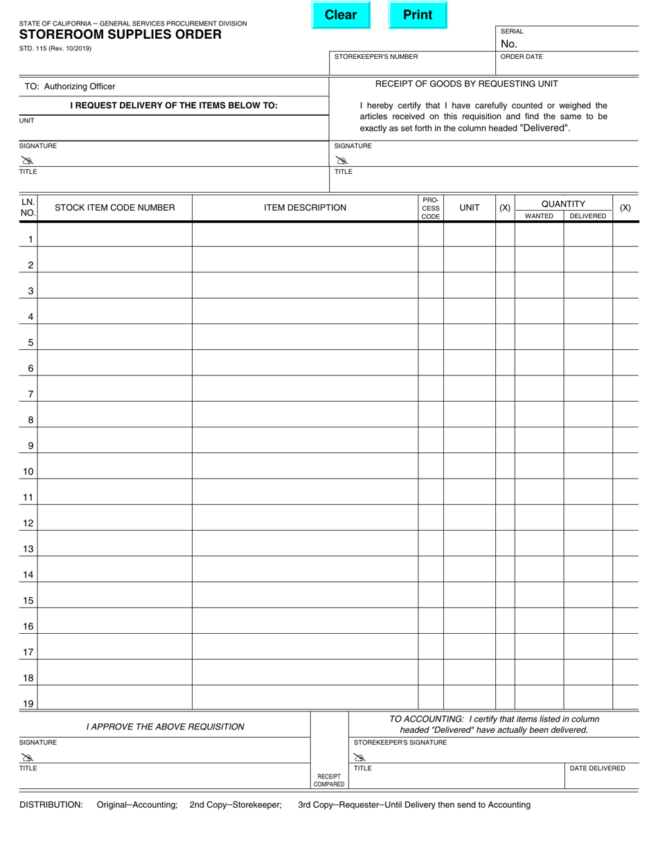 Form STD.115 - Fill Out, Sign Online and Download Fillable PDF ...