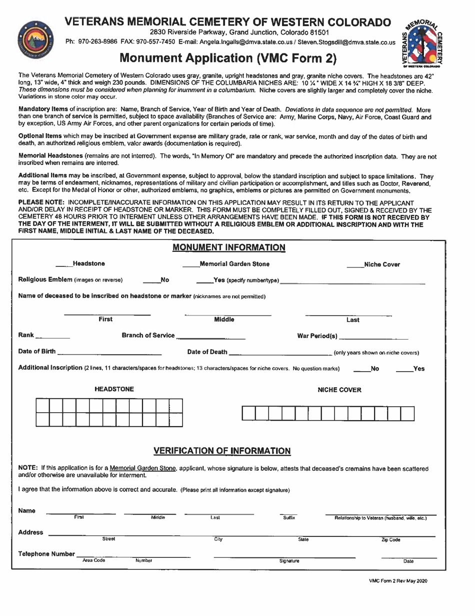 VMC Form 2 - Fill Out, Sign Online and Download Printable PDF, Colorado ...