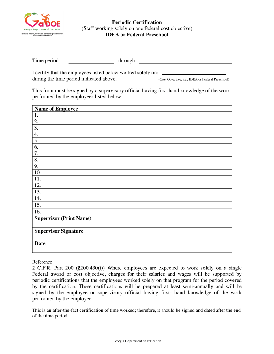 Georgia (United States) Group Periodic Certification - Idea or Federal ...