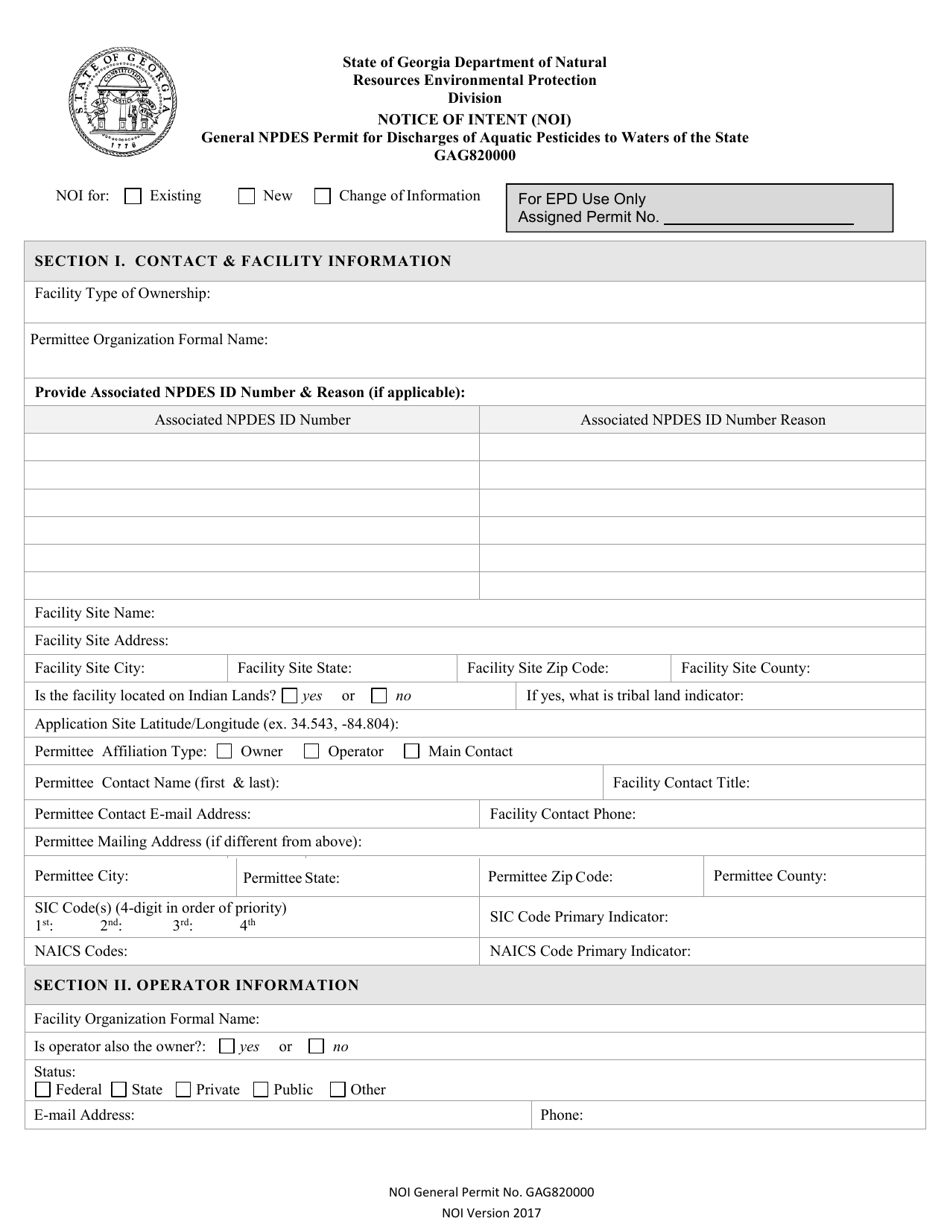 Georgia (United States) Notice of Intent (Noi) - General Npdes Permit ...