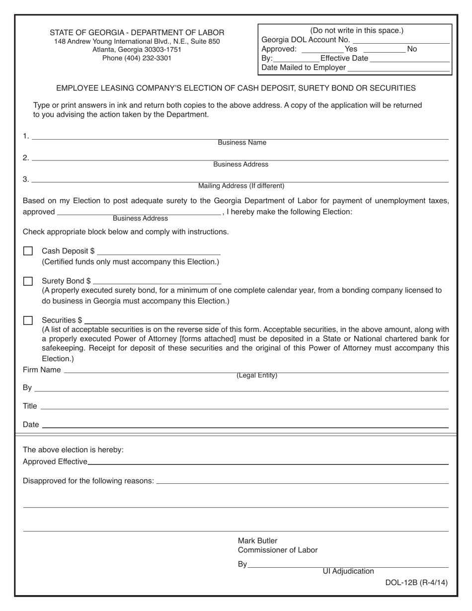 Form DOL-12B - Fill Out, Sign Online and Download Printable PDF ...