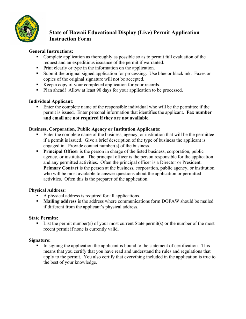 Download Instructions for Educational Display (Live) Permit Application ...